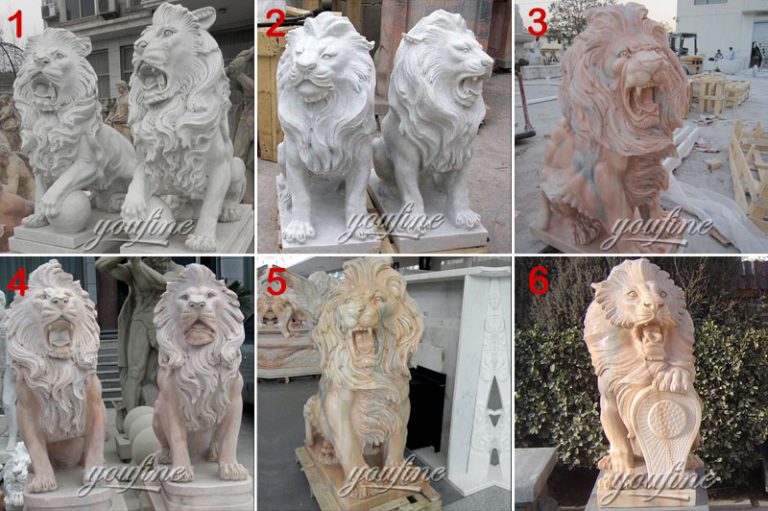 Outdoor big lion statues pair for front porch-Marble/Bronze Lion ...